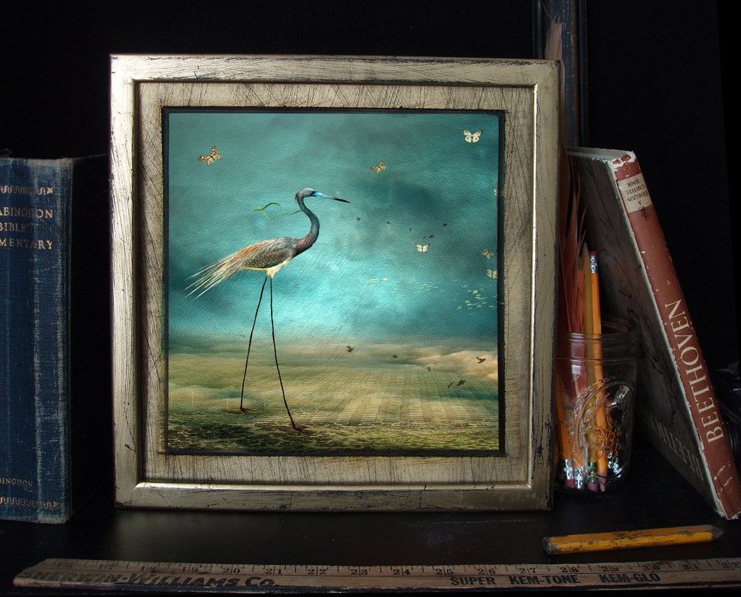Indigo Bird/ 8x8/framed/limited Edition Print/egret Art/bird Art/blue ...
