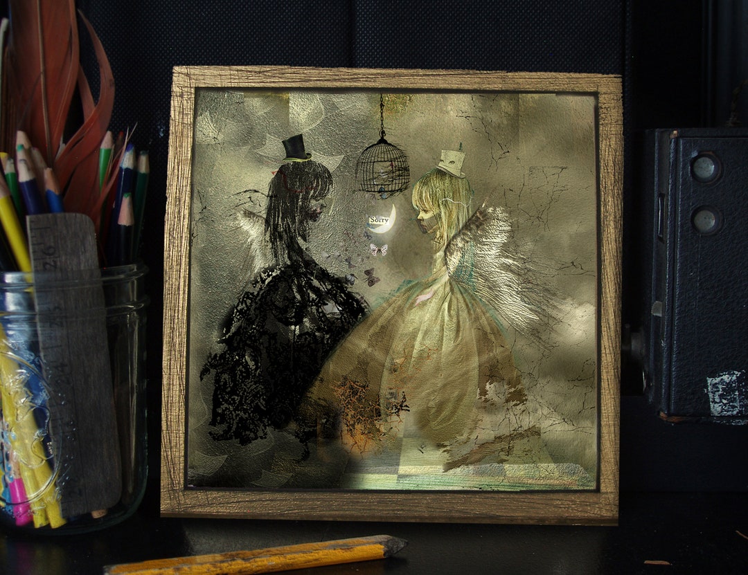 Angels With Face Masks/ 8x8/ Matted/ Original Art/ Limited - Etsy