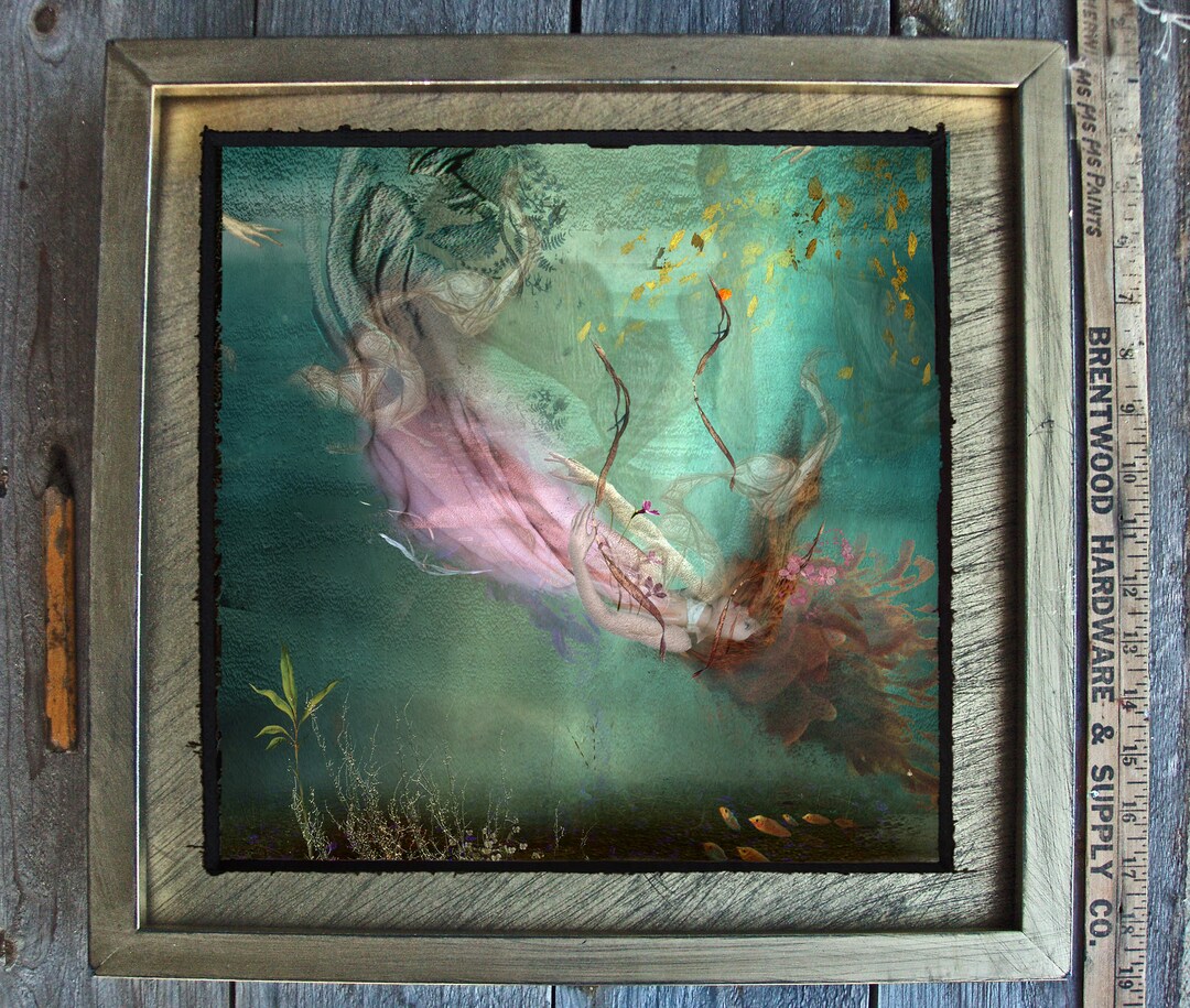 Under Water 8x8 Framed/mixed Media/ Photography/swimming Art/ Lady in ...