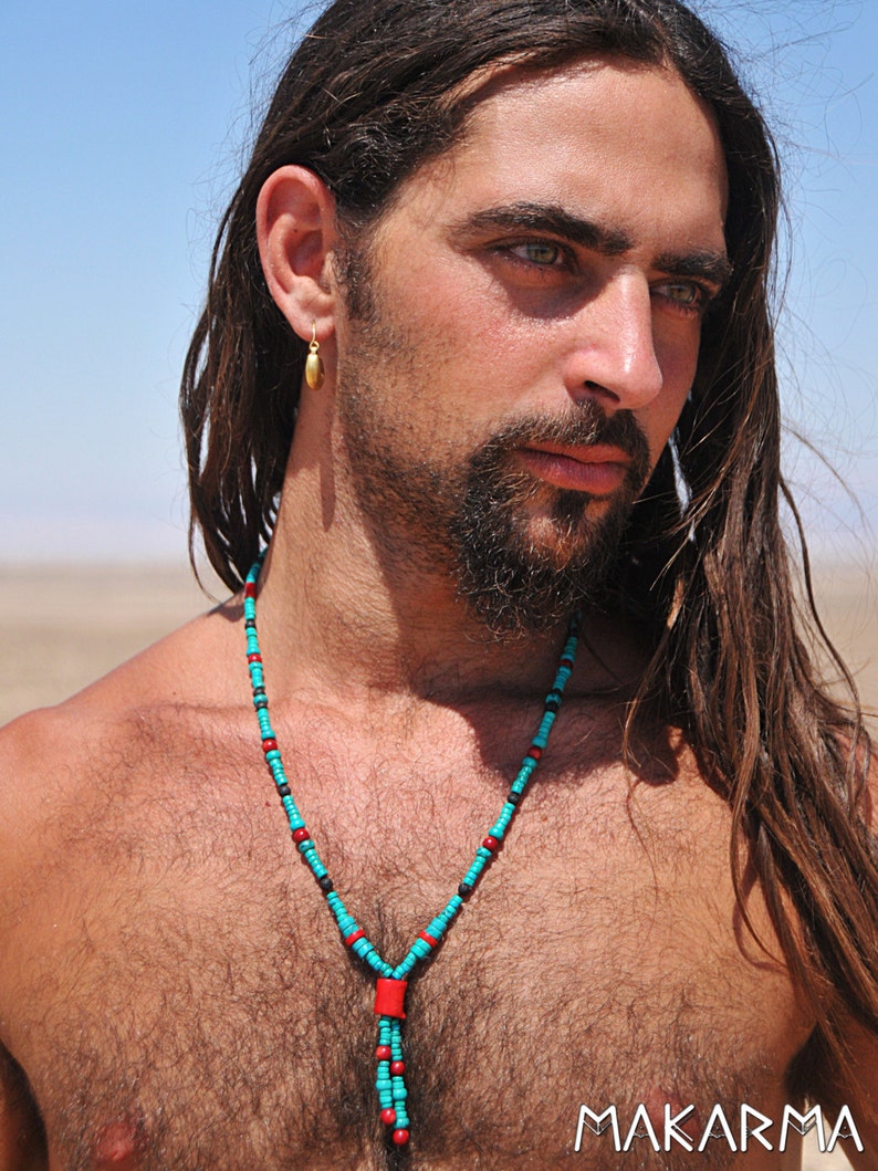 Mens Native American Necklace Aztec Tribal Necklace Beaded Necklace ...
