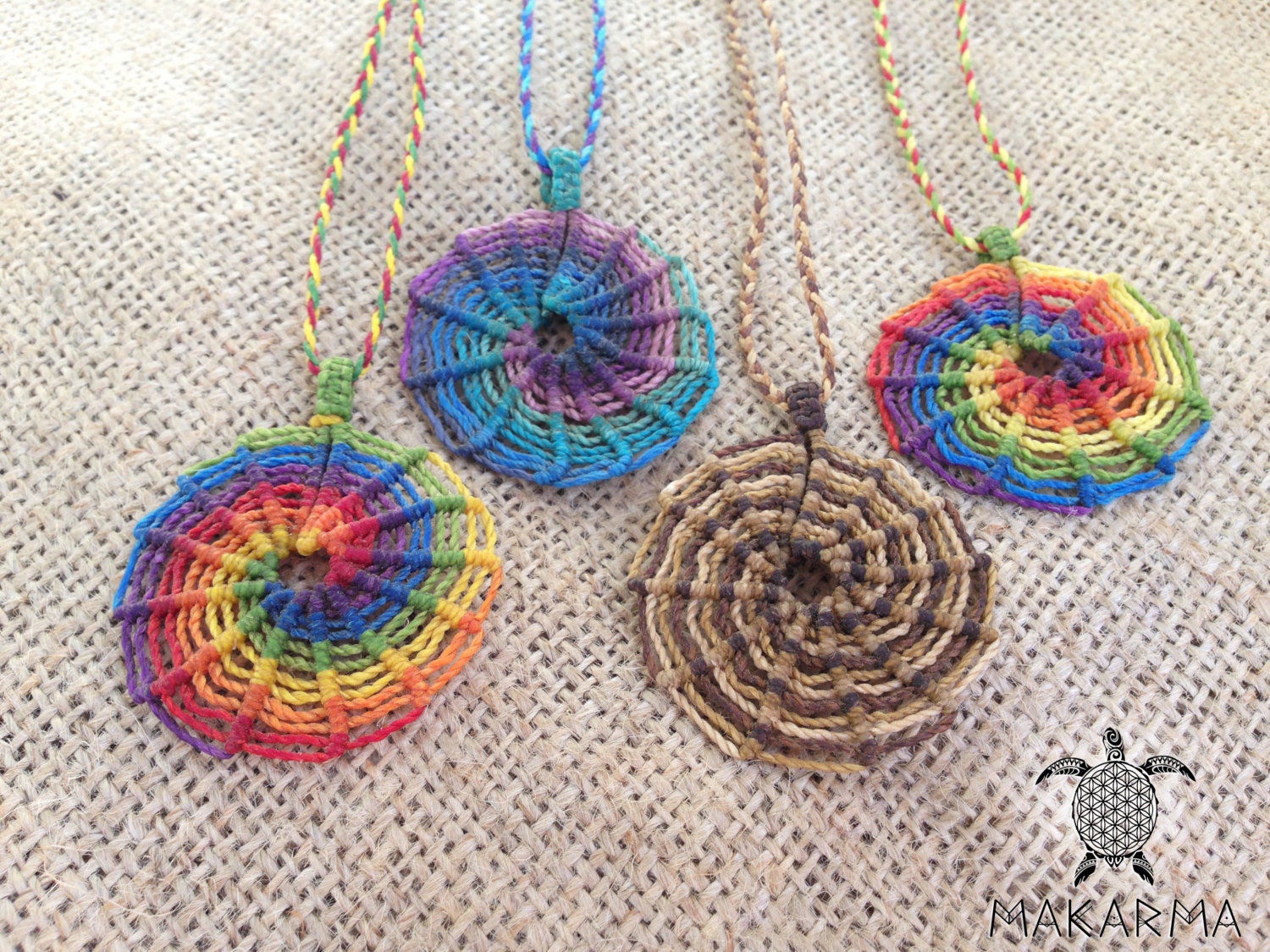 Handmade Spiral Necklace Spiritual Colorful Macrame Pendant Necklace ...