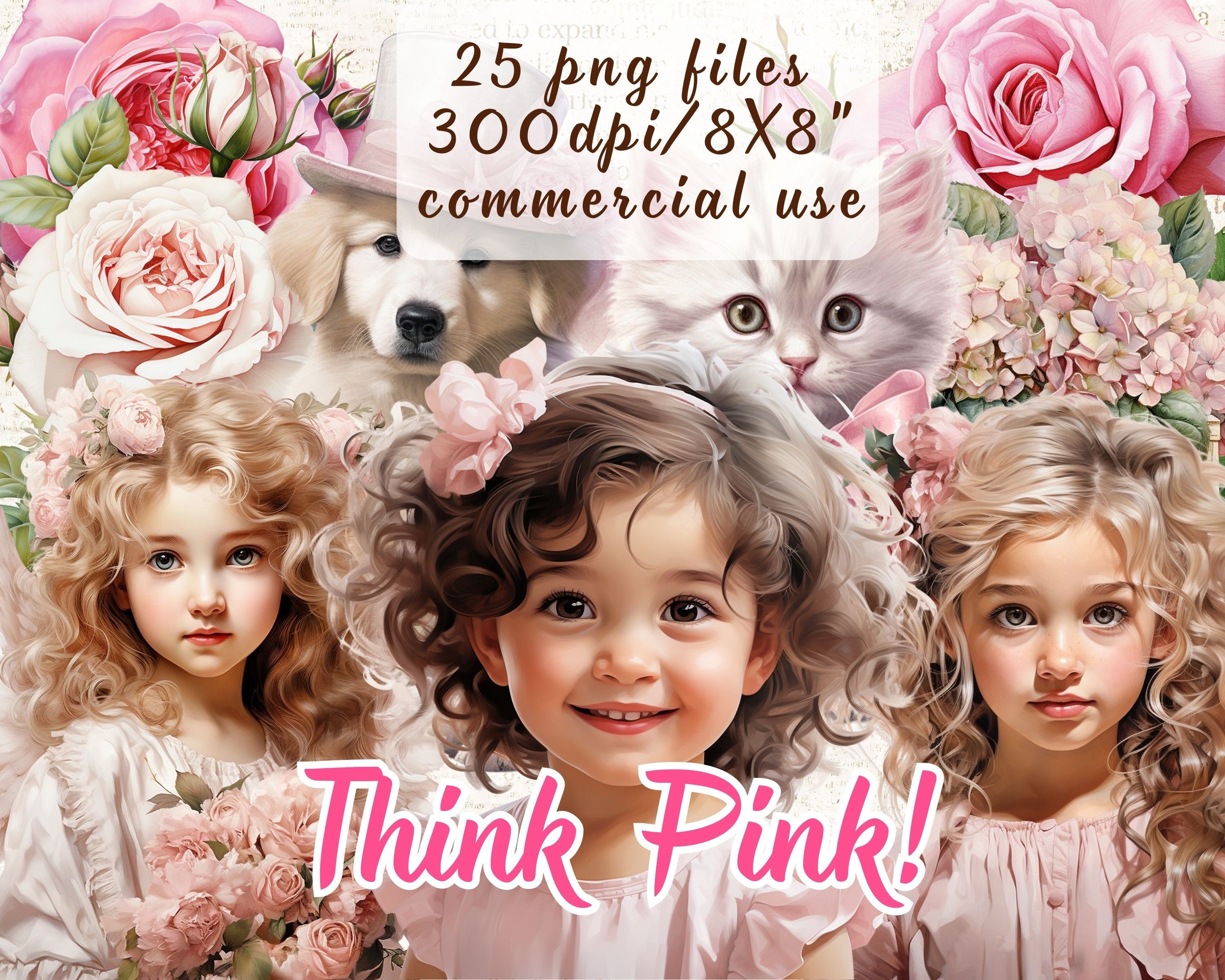 Think Pink Retro Clipart Bundle | High Resolution | PNG Format ...