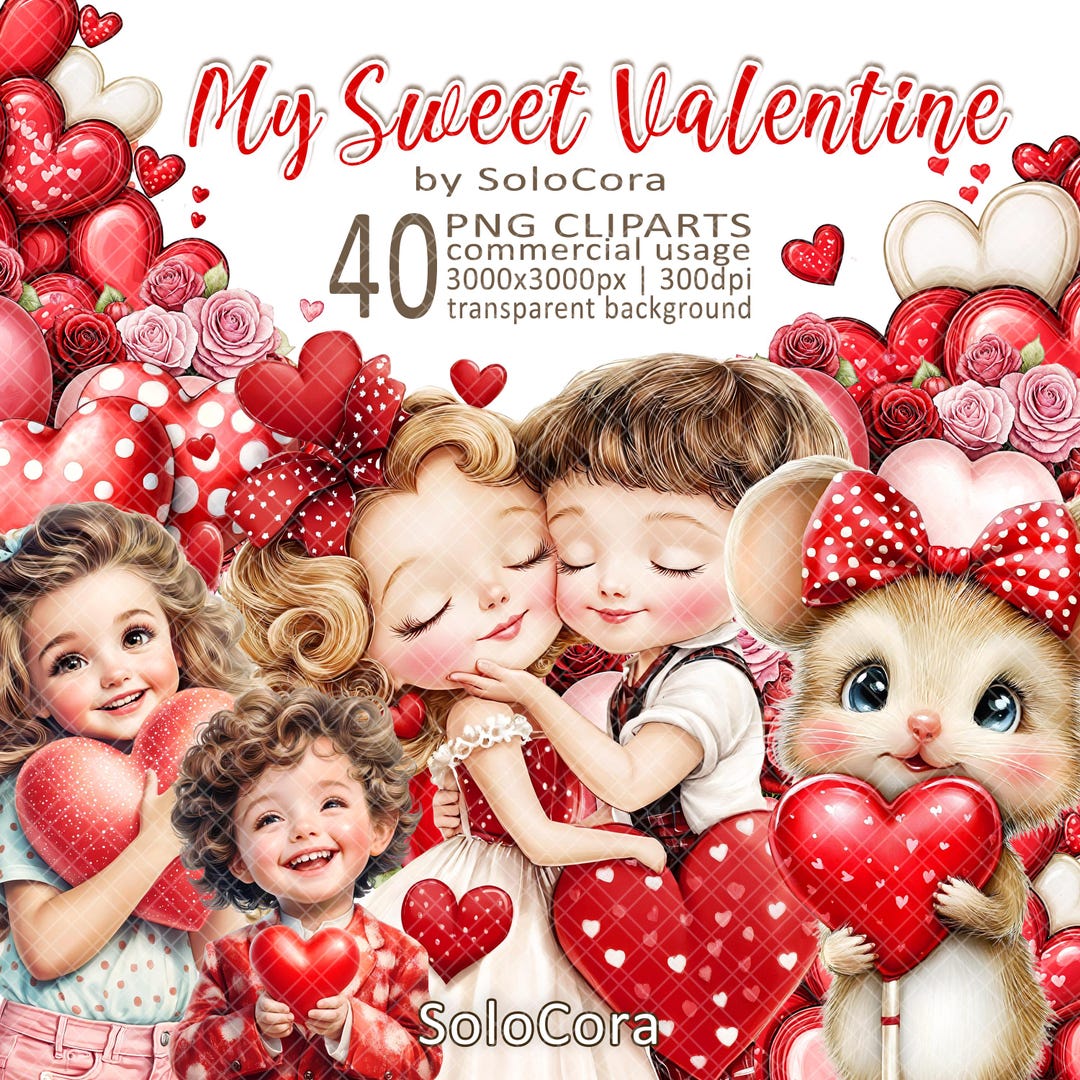 MY SWEET VALENTINE Clipart Bundle, 40 Png Files, 300 Dpi, Transparent ...