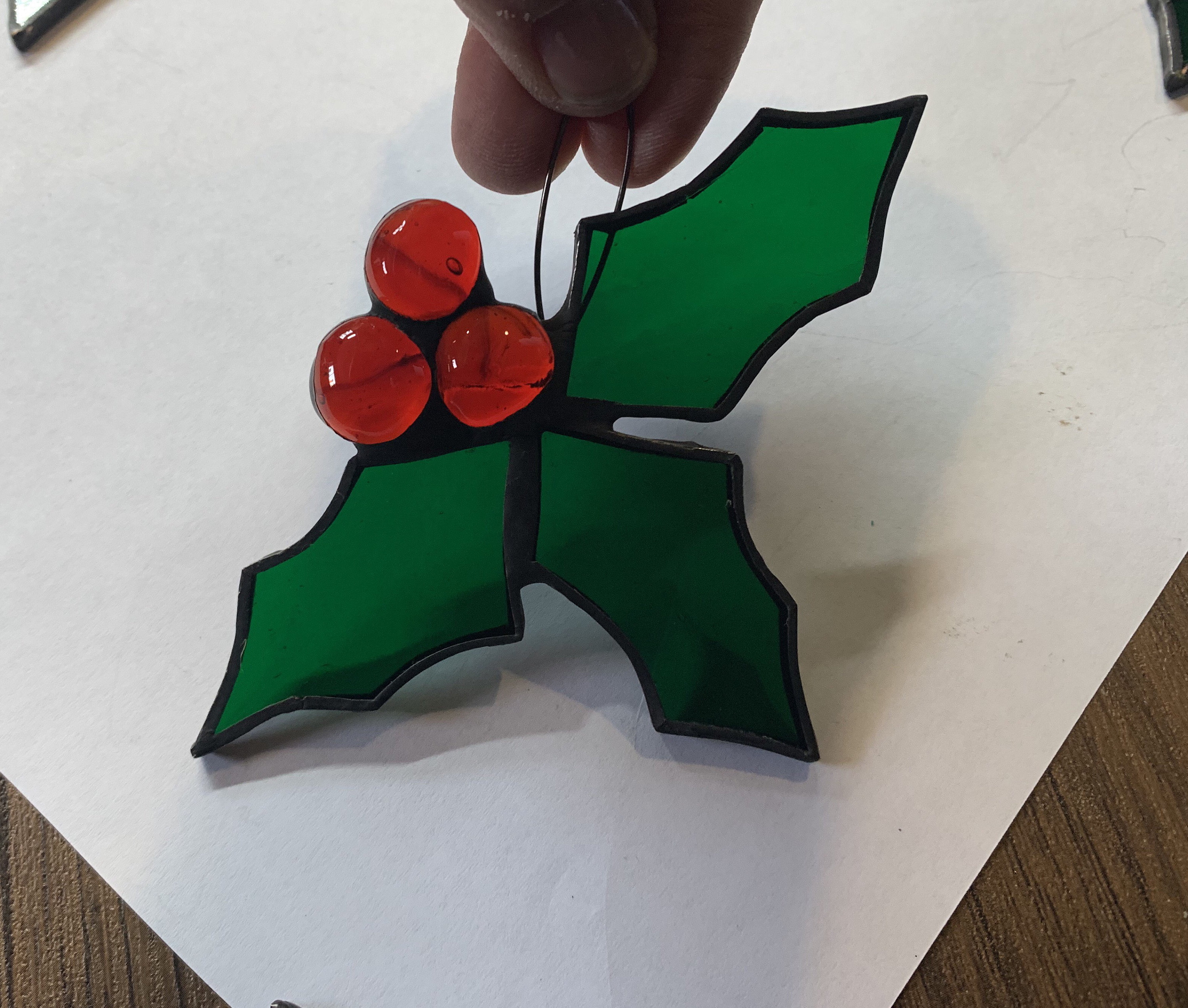 Set of 2 Stained Glass Holly Ornaments - Etsy