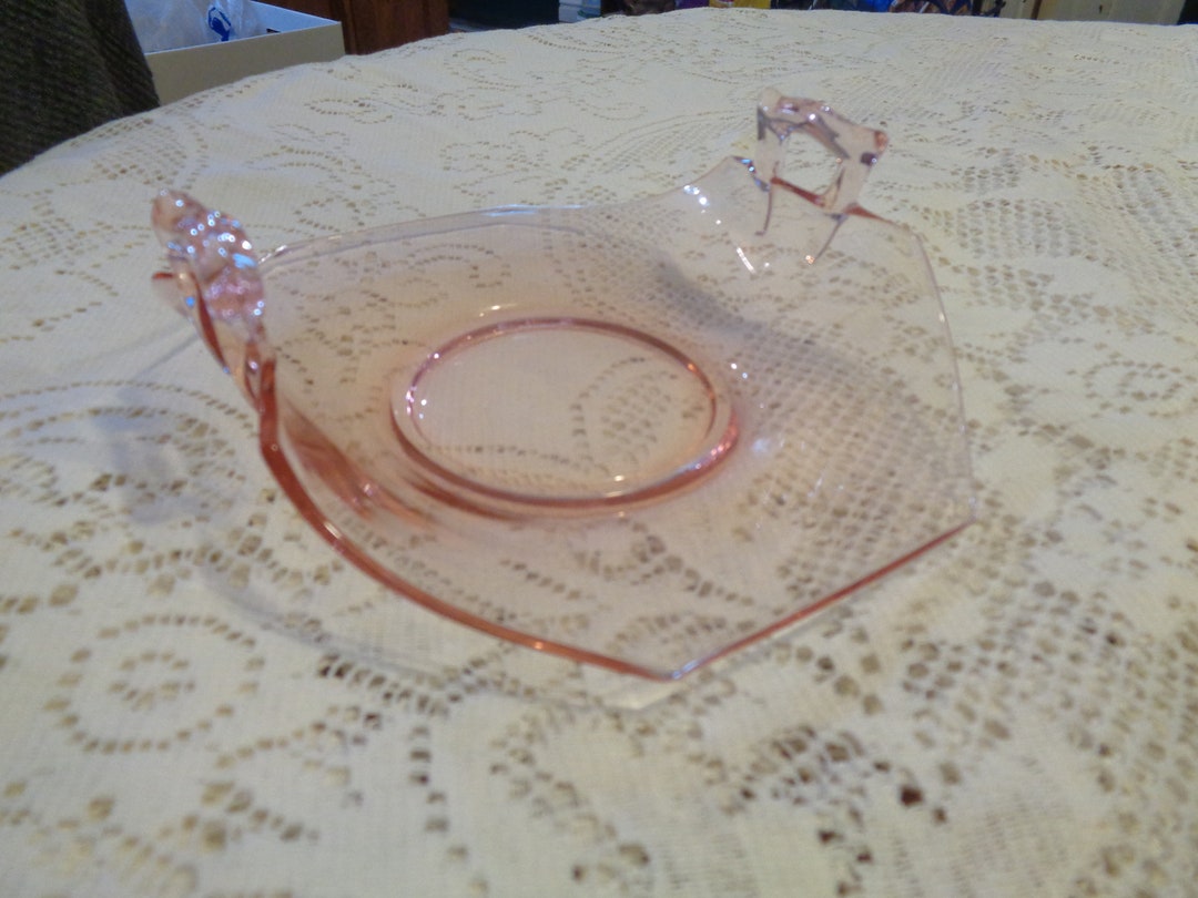 1930-40's Cambridge 6-1-2" Decagon Pink Elegant Glass Handled Bonbon ...