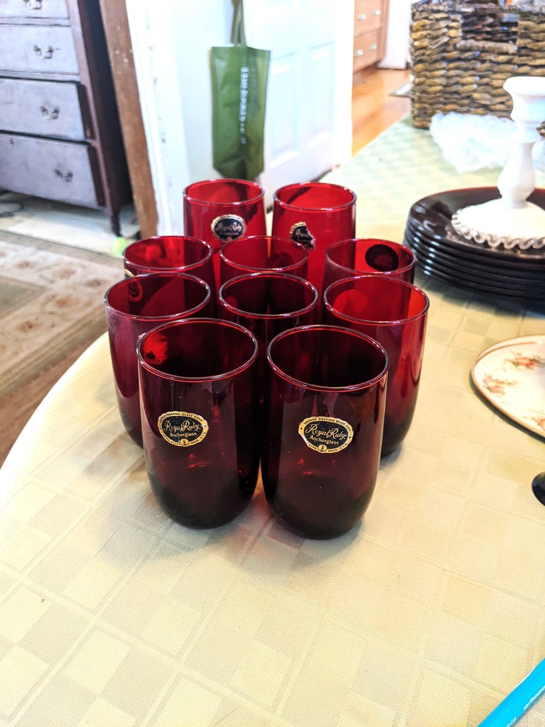 Ten Mid-century Anchor Hocking Roly Poly Royal Ruby Flat Tumblers Two ...