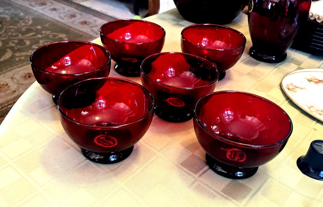 Six Mid-century 2-3/8" Anchor Hocking Baltic Royal Ruby Low Sherbets ...