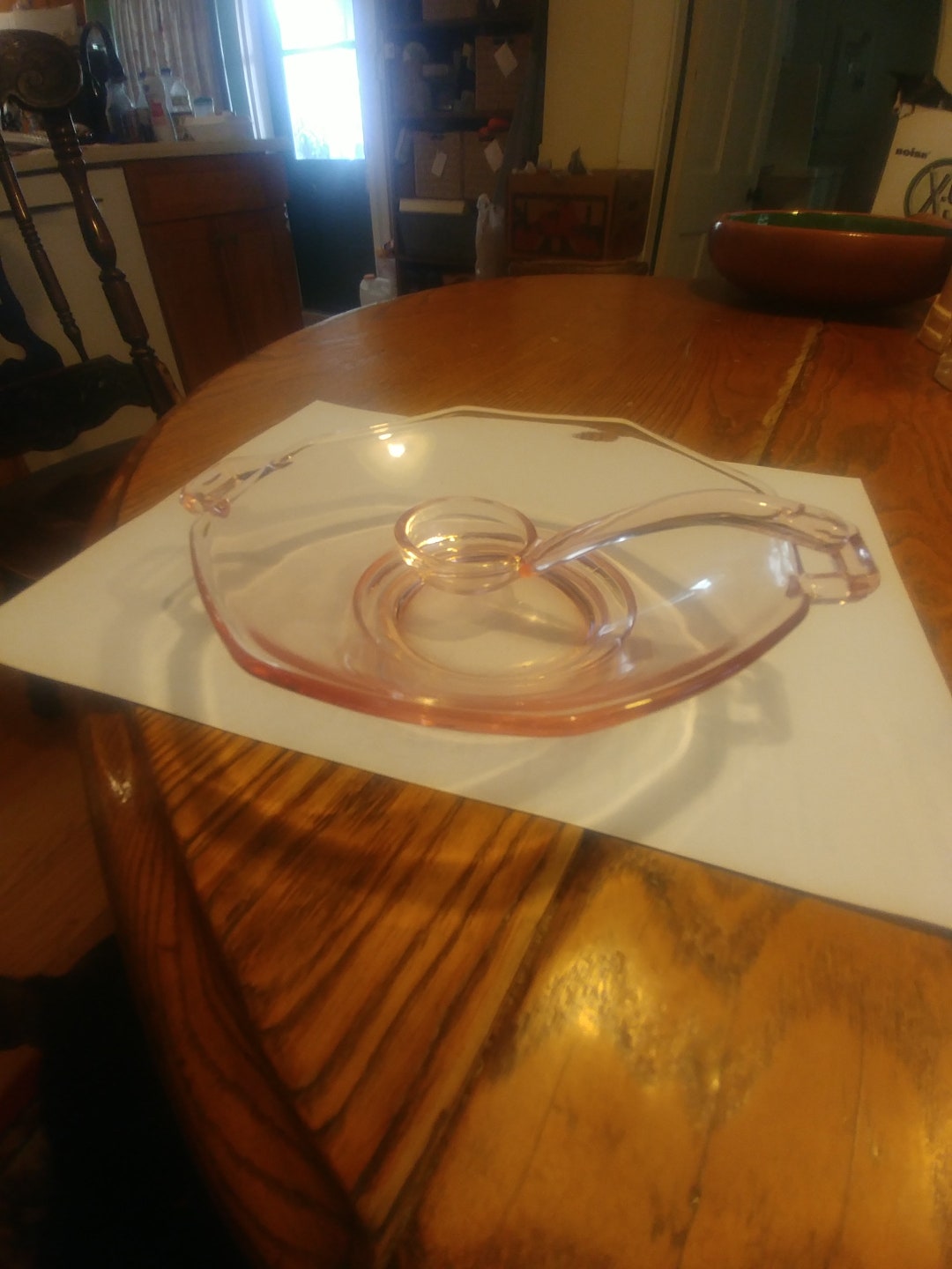 Pink Decagon (probably Not Cambridge Glass) 7-1/8" Handled Bowl and ...