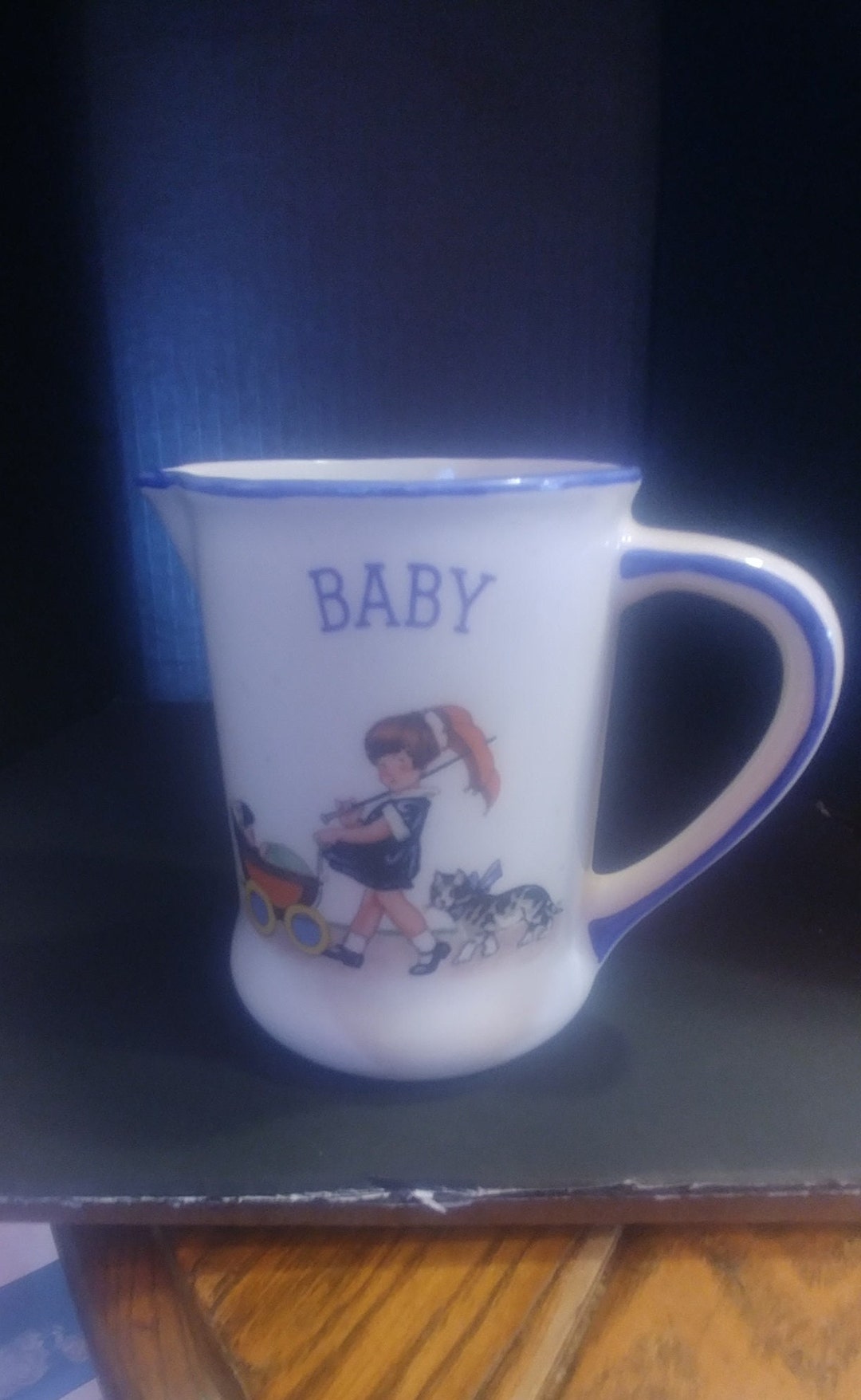 Early 20th Century Child Infant Pitcher, Girl, With Baby Buggy and ...