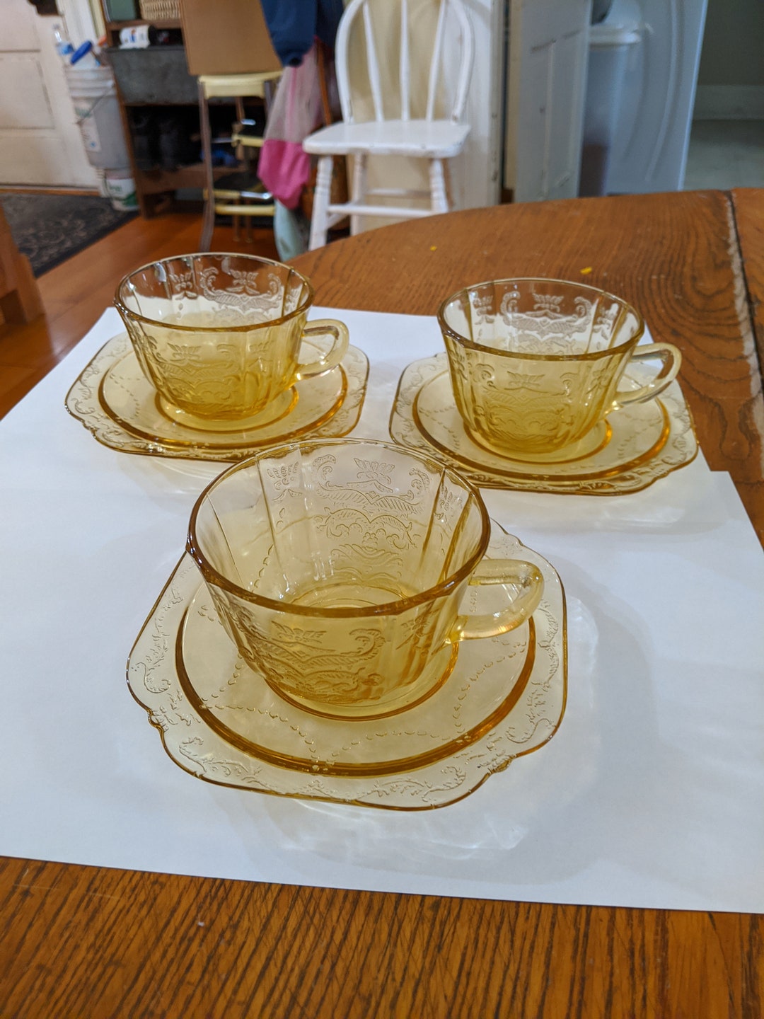 3 Sets, Circa 1932-39 Amber Federal Glass MADRID 2-3/8" Ribbed Cups and ...