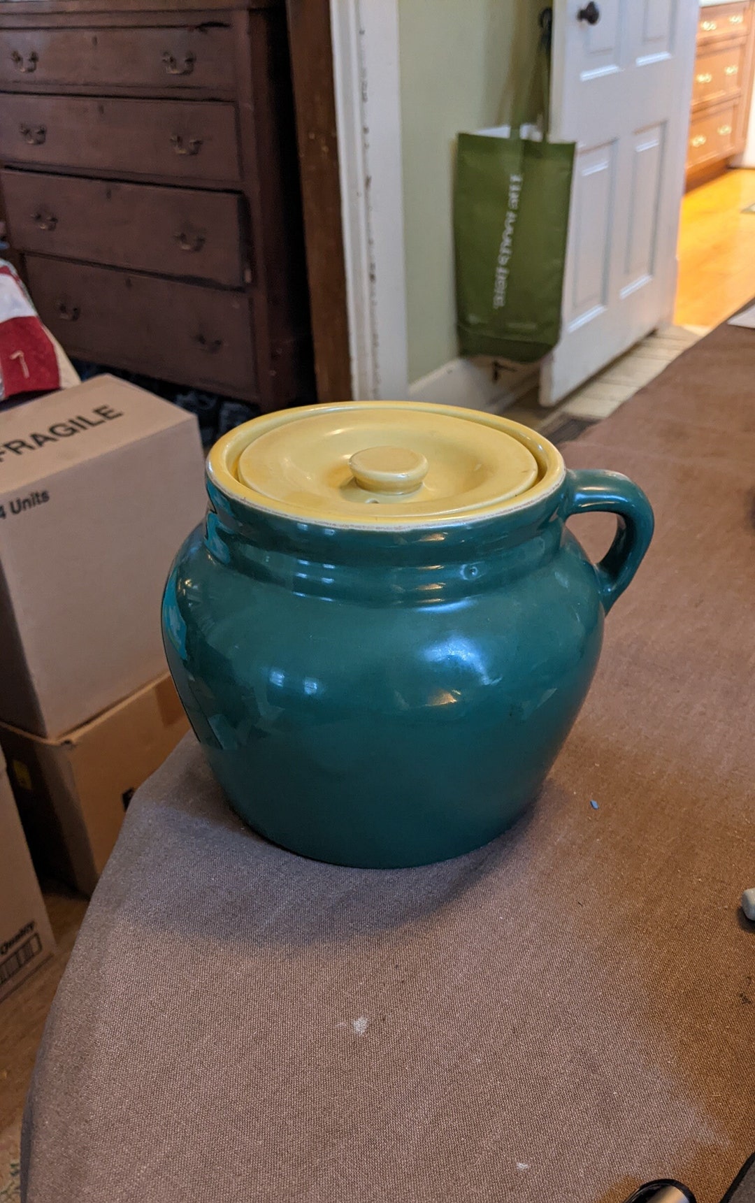 Circa 1930-70 Hall Pottery New England 6" Forest Green/ivory Bean Pot ...