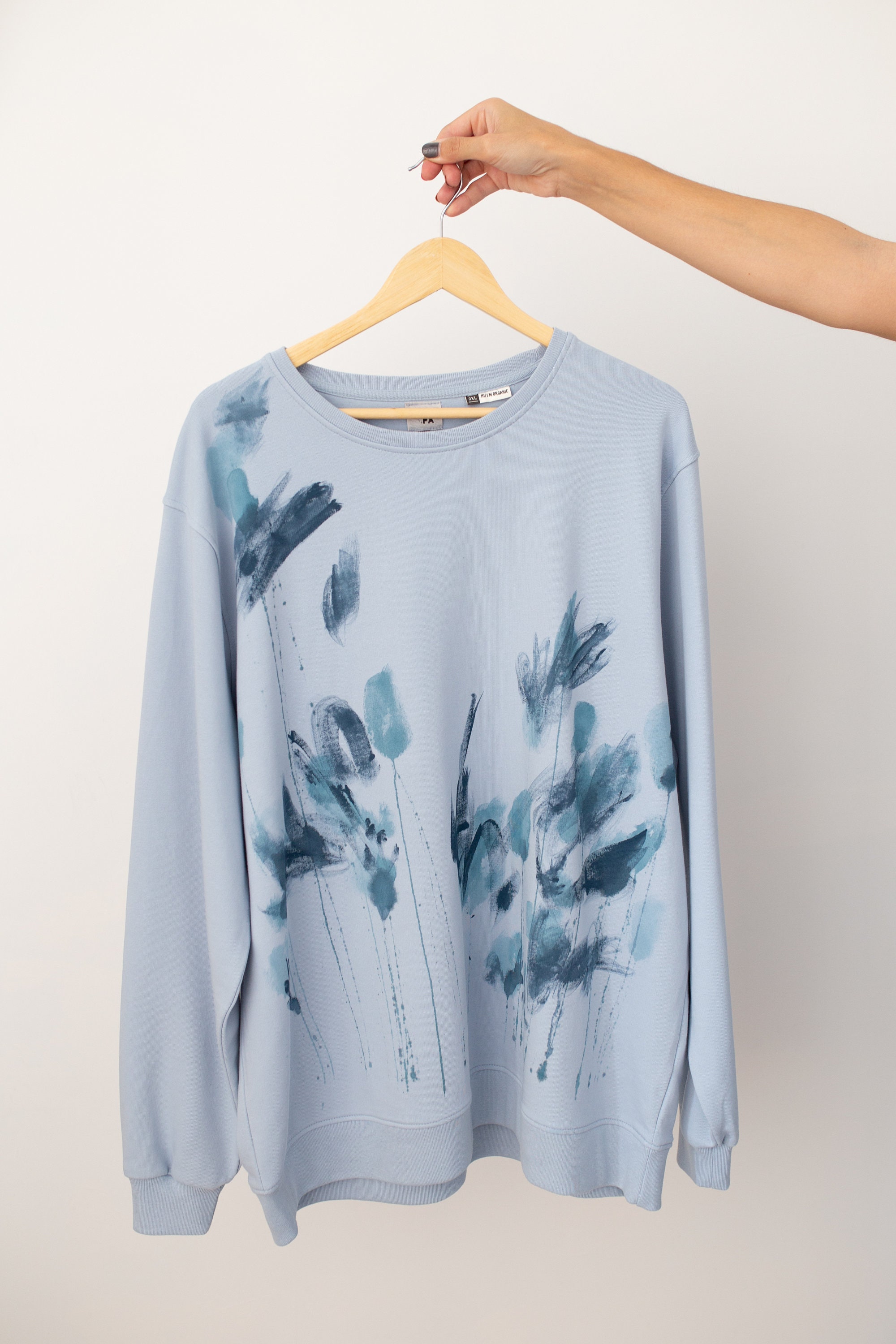 Blue Storm - Blue Long / Hand-painted Organic Cotton Sweatshirt ...