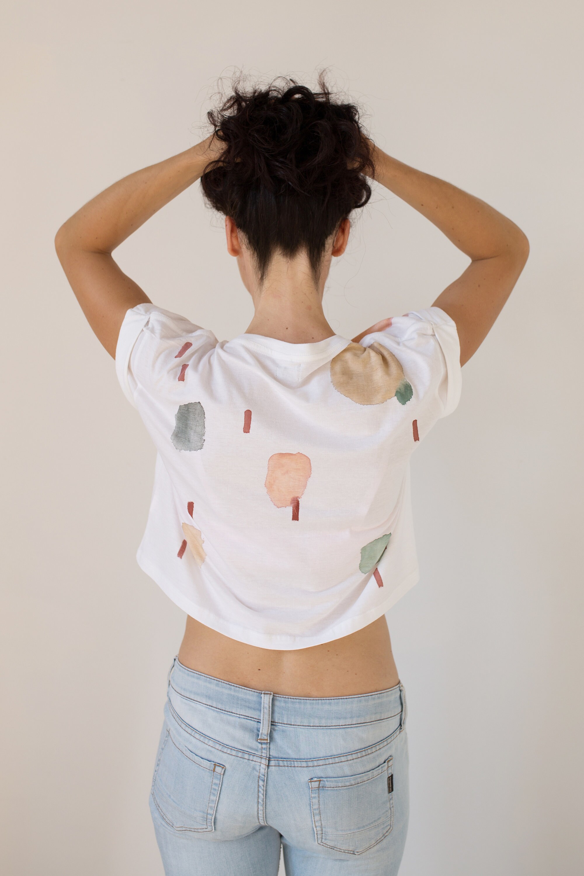 Cropped Illustrated T-shirt, Organic Cotton T-shirt, Earth Tones T ...