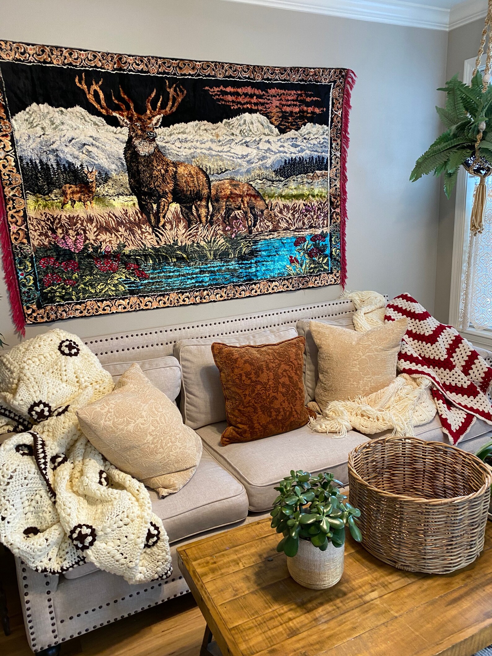 70s Tapestry Rug With Elk - Etsy