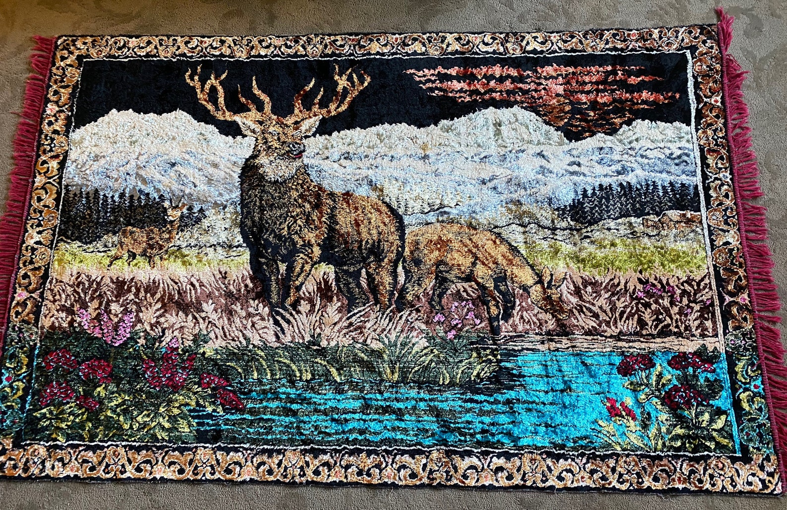 70s Tapestry Rug With Elk - Etsy