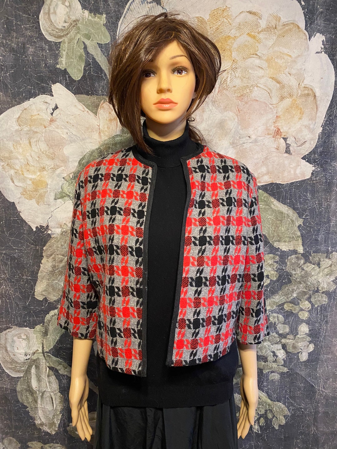 Vintage 60s Blazer With Black, Grey and Red Plaid Design. By: Beeline ...