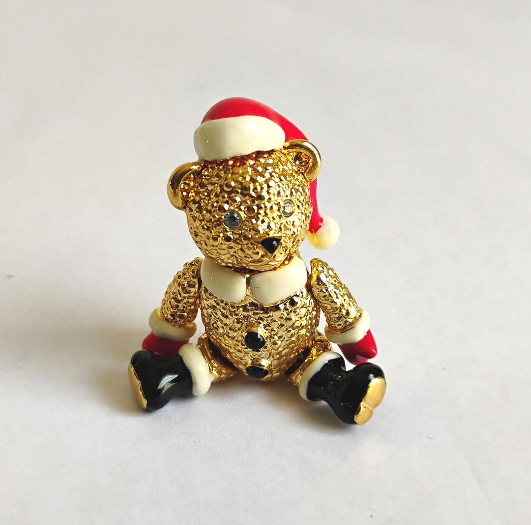 Napier Jointed Santa Claus Teddy Bear Brooch, Gold Plated Enamel Santa ...