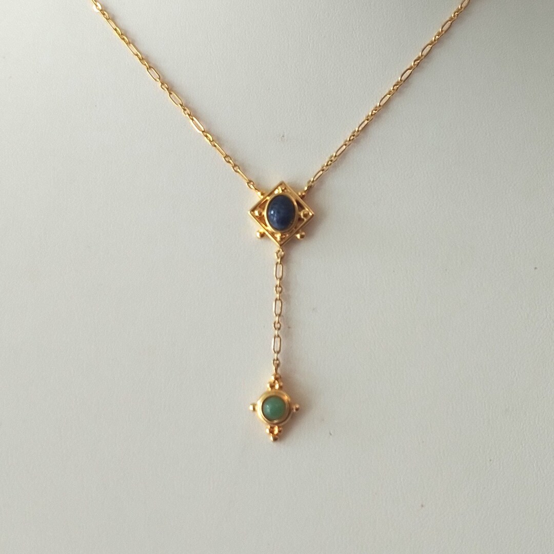 Weingeroff Gold Tone Blue Scarab Stone Y Pendant Necklace - Etsy