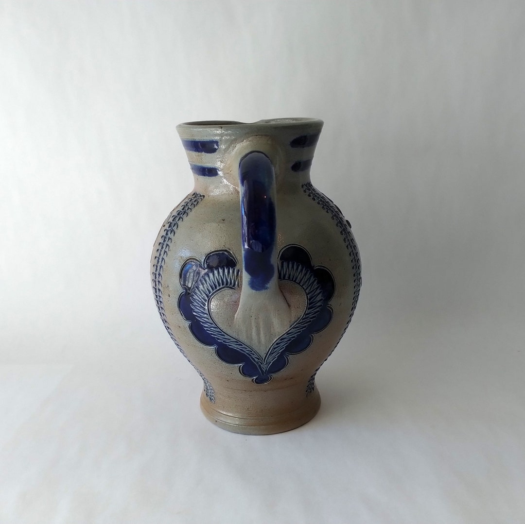Hand Thrown M Schilz Handarbeit Blue Salt Glaze 1 Liter Pitcher Heart ...