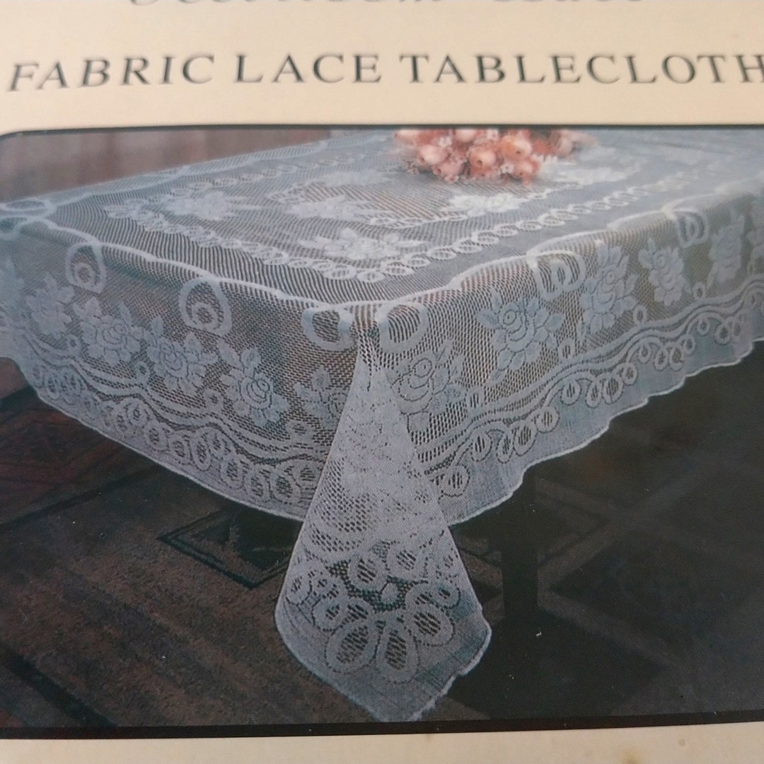 NOS 70 Round Rose Flowers Lace Fabric Tablecloth, Floral Lace ...