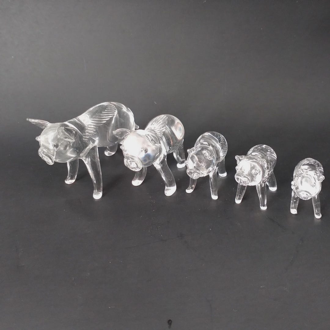 Art Glass Pigs Figurines Set of 5 Hand Blown Clear Blown Glass Mini ...