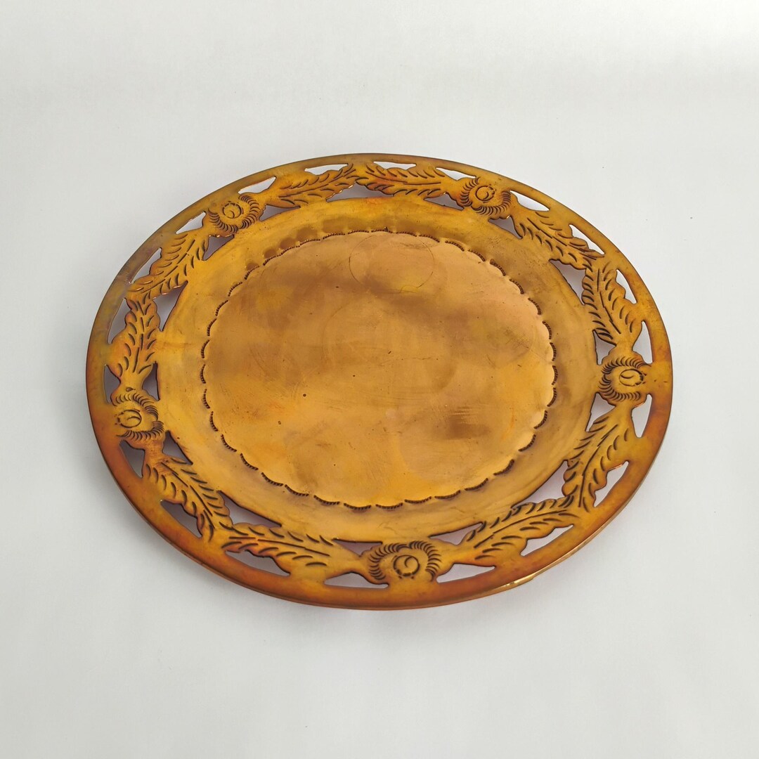 Vintage Hand Forged Etched Pierce Copper Plate, Decorative Copper ...