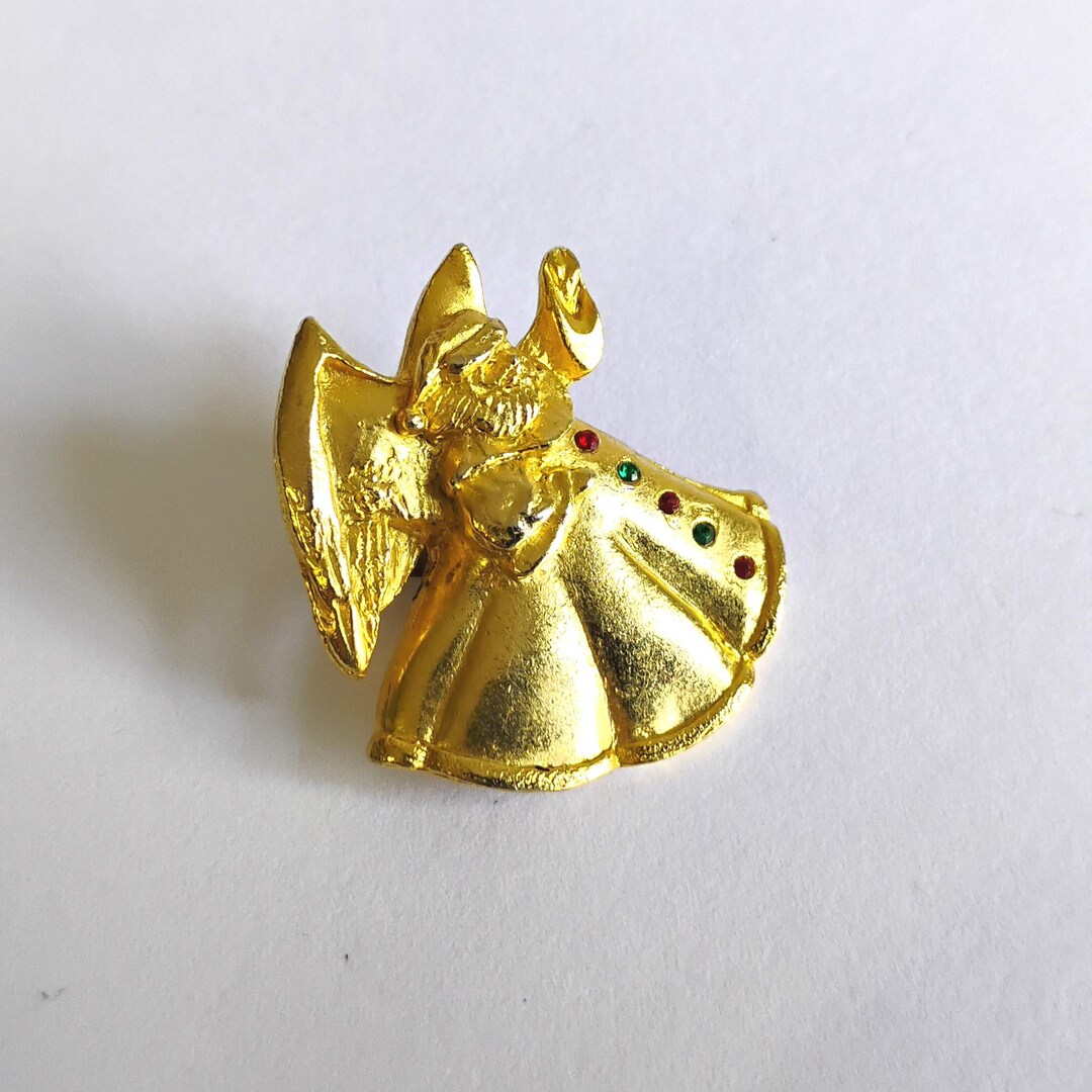 Gold Rhinestone Santa Claus Angel Pin Camco Santa Angel Pin, Multicolor ...