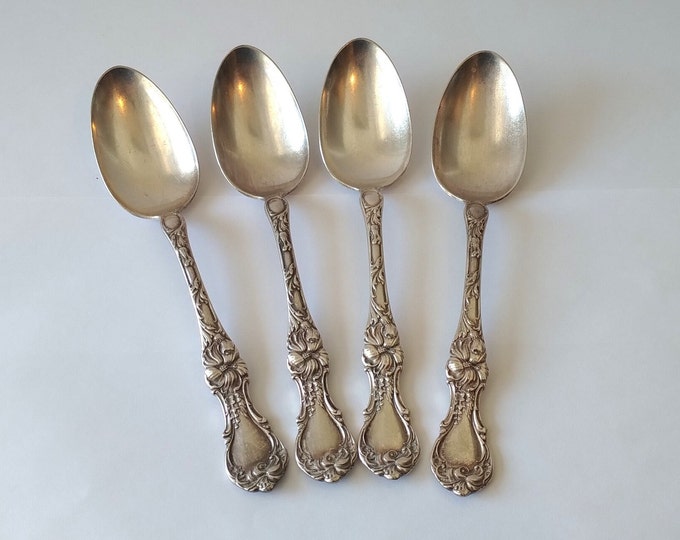 4 Antique 1835 P. Wallace Floral Silver Plate Soup Spoons Pat. May 12 ...