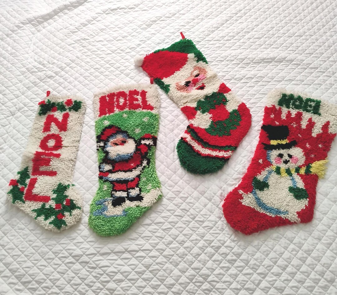 Set of 4 LARGE Latch Hook Christmas Stockings 26 Inch, Noel Stockings ...