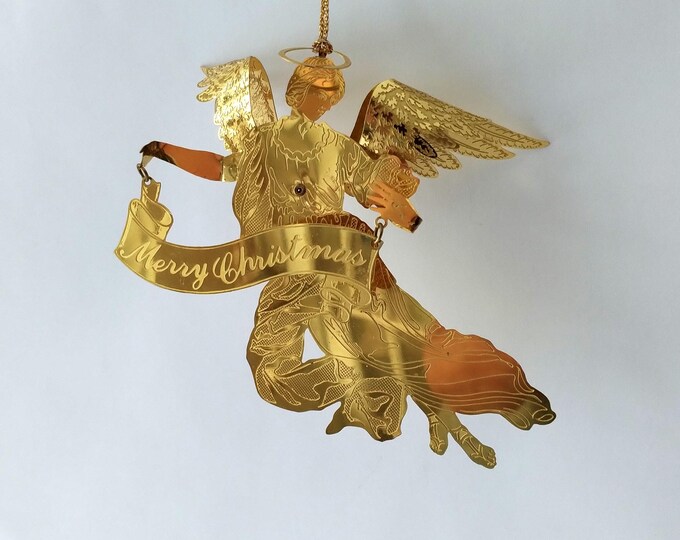 Large Laser Cut Brass Metal Angel Ornament, Merry Christmas Angel ...