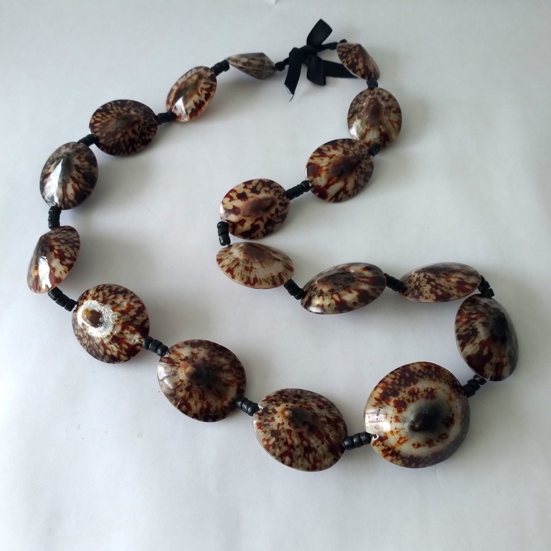 Vintage Leopard Spotted Clam Shell Beaded Statement Necklace - Etsy