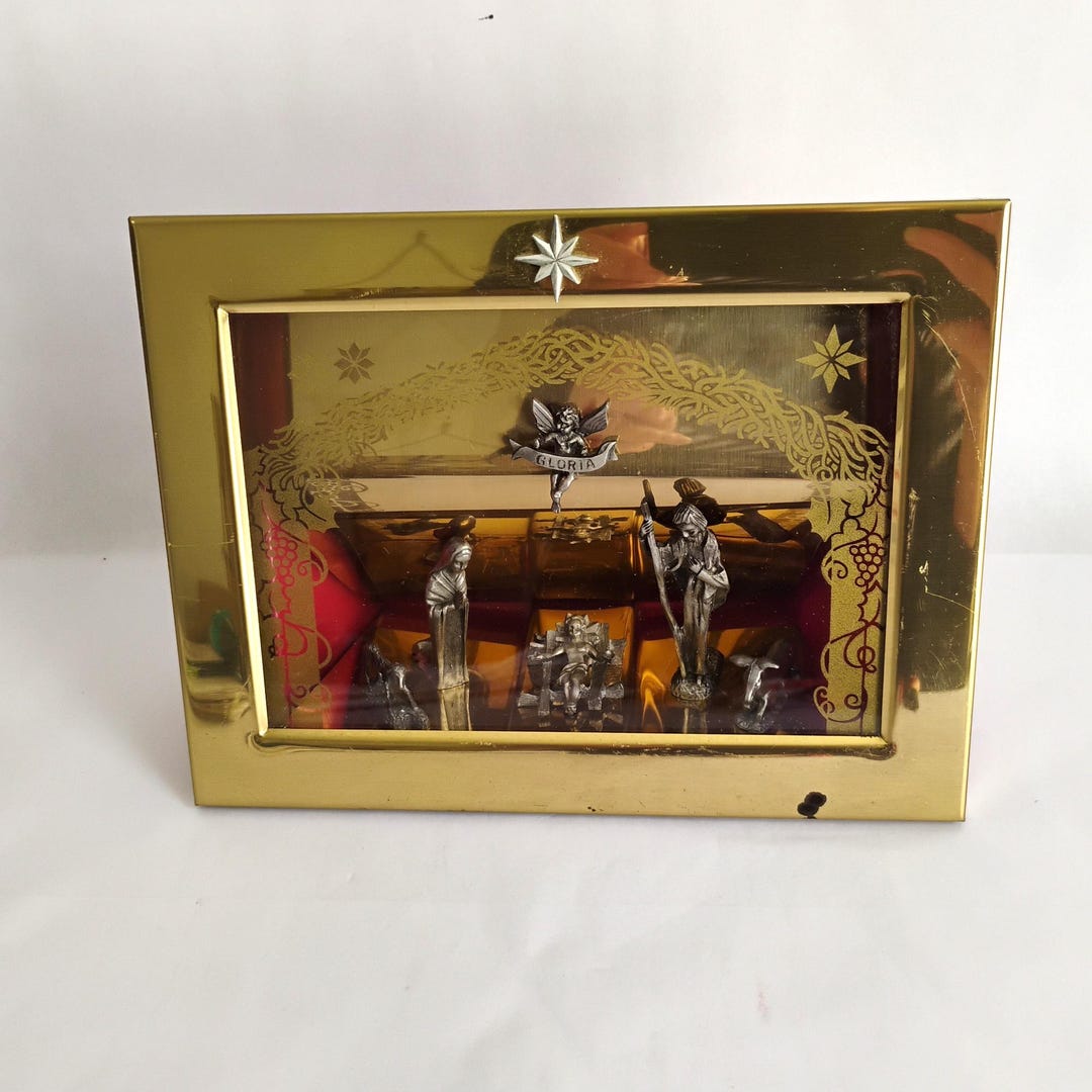 RARE Vintage Pewter Nativity Brass Music Box Silent Night, Pewter ...