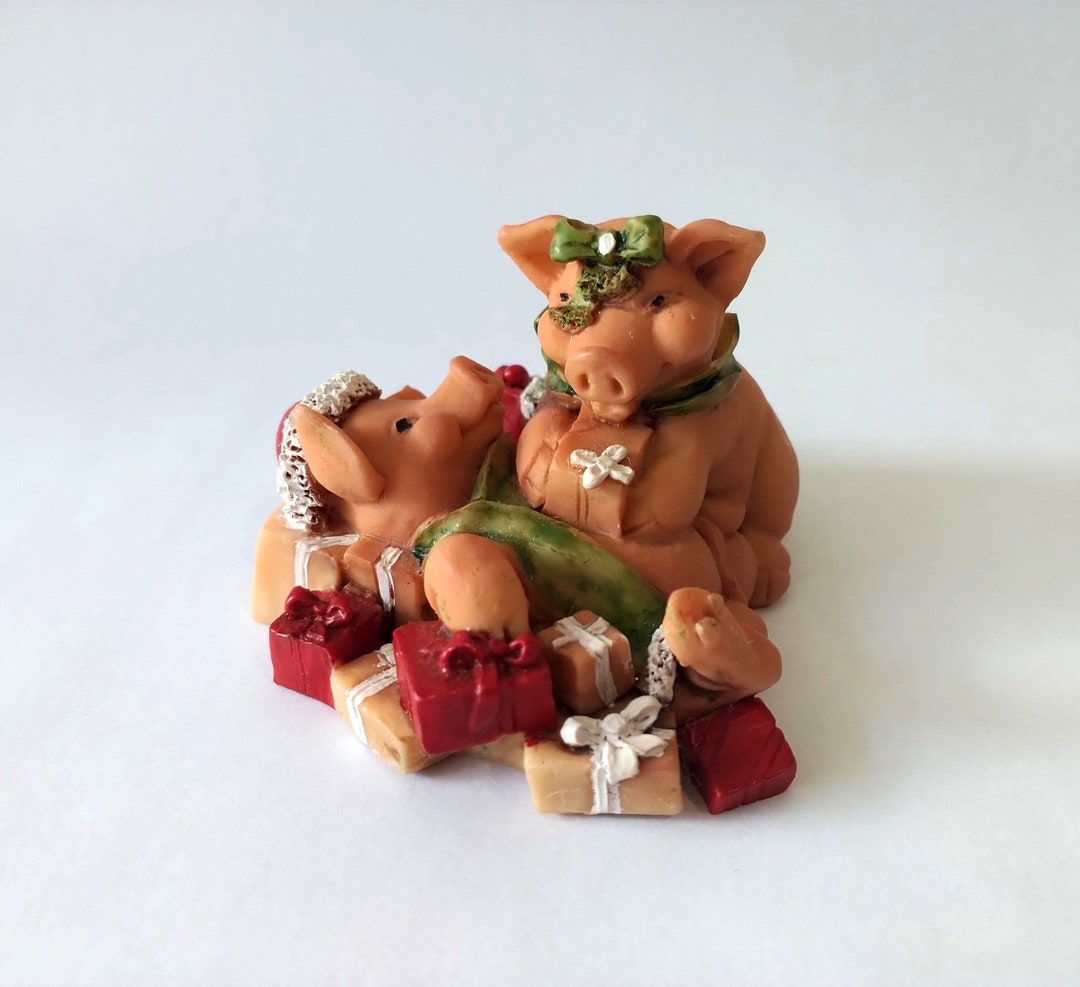 Vintage Dani Italy Christmas Pig Figurines 1990 Resin Pigs With ...