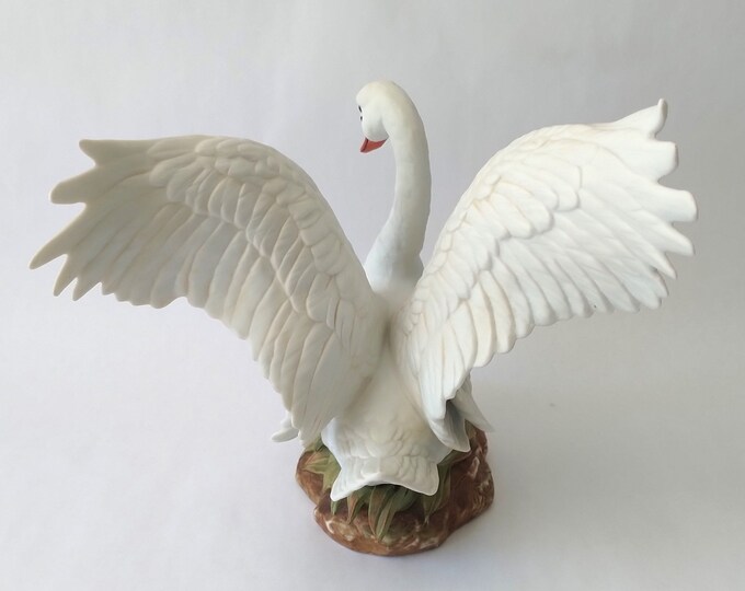 Signed Porcelain Swan Figurine by Masterpiece Homco 1987 Wings Spread ...