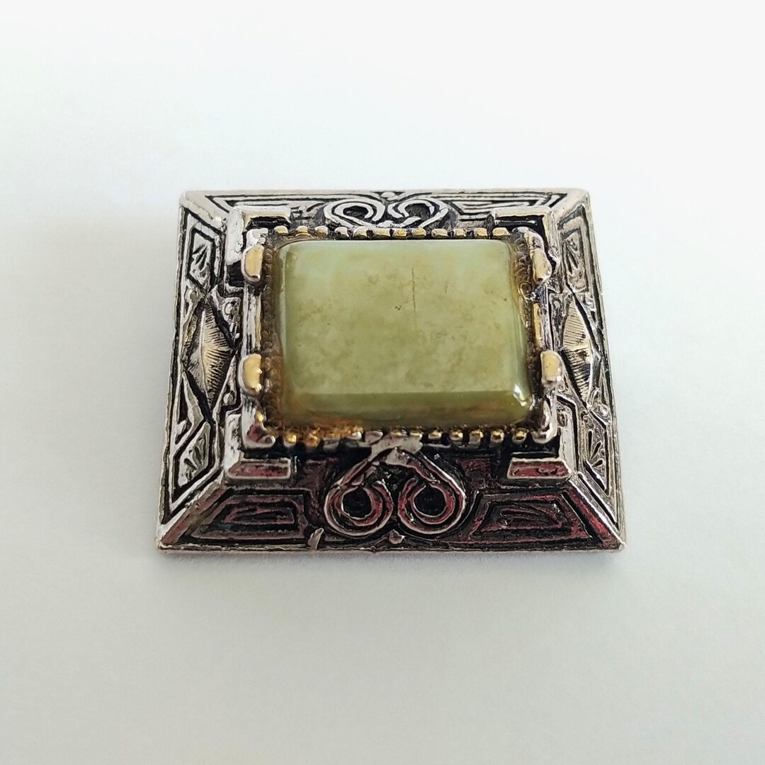 1940s Rice Weiner Silver Green Stone Brooch, Weiner Embossed Silver ...