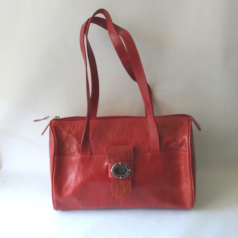 Red Leather Satchel - Etsy