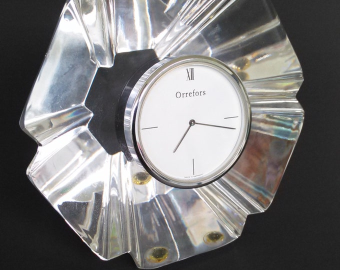 Vintage Orrefors Orion Crystal Clock Sweden Lars Hellsten, Swiss ...