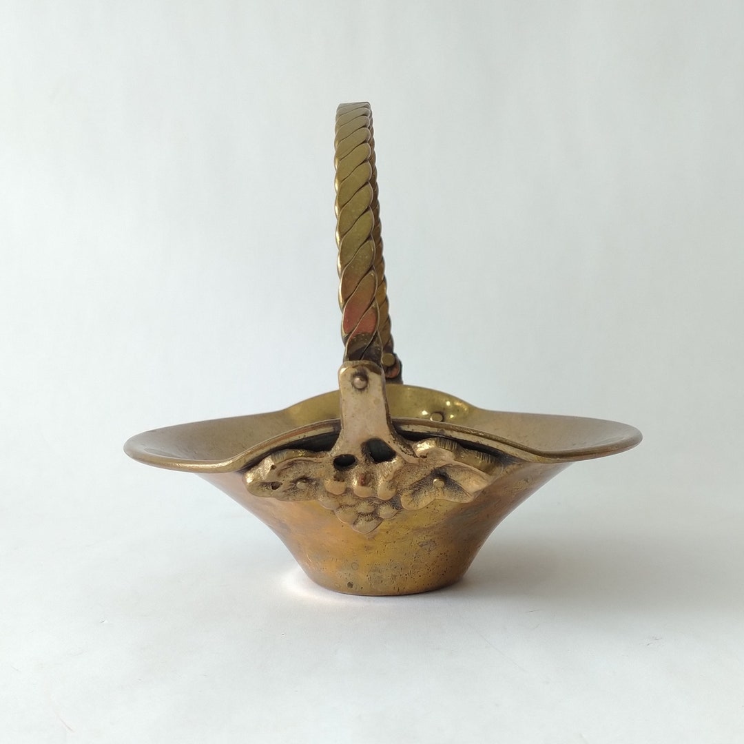 Solid Brass Basket With Handle, Brass Grape Cluster Basket, Small Gold ...