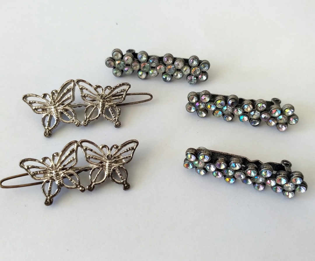 Set of 5 Girls Barrettes 2 Silver Butterfly Hair Barrettes - Etsy