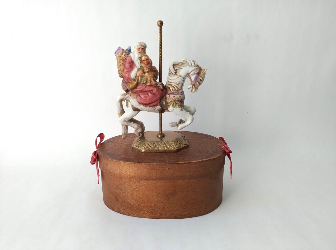 1987 Willits Porcelain Santa Claus Carousel Bent Wood Music Box, Key ...