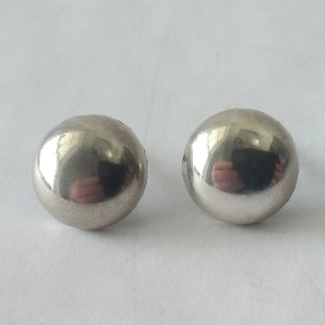 Antique 925 Sterling Silver Dome Button Screw Back Earrings, Antique ...