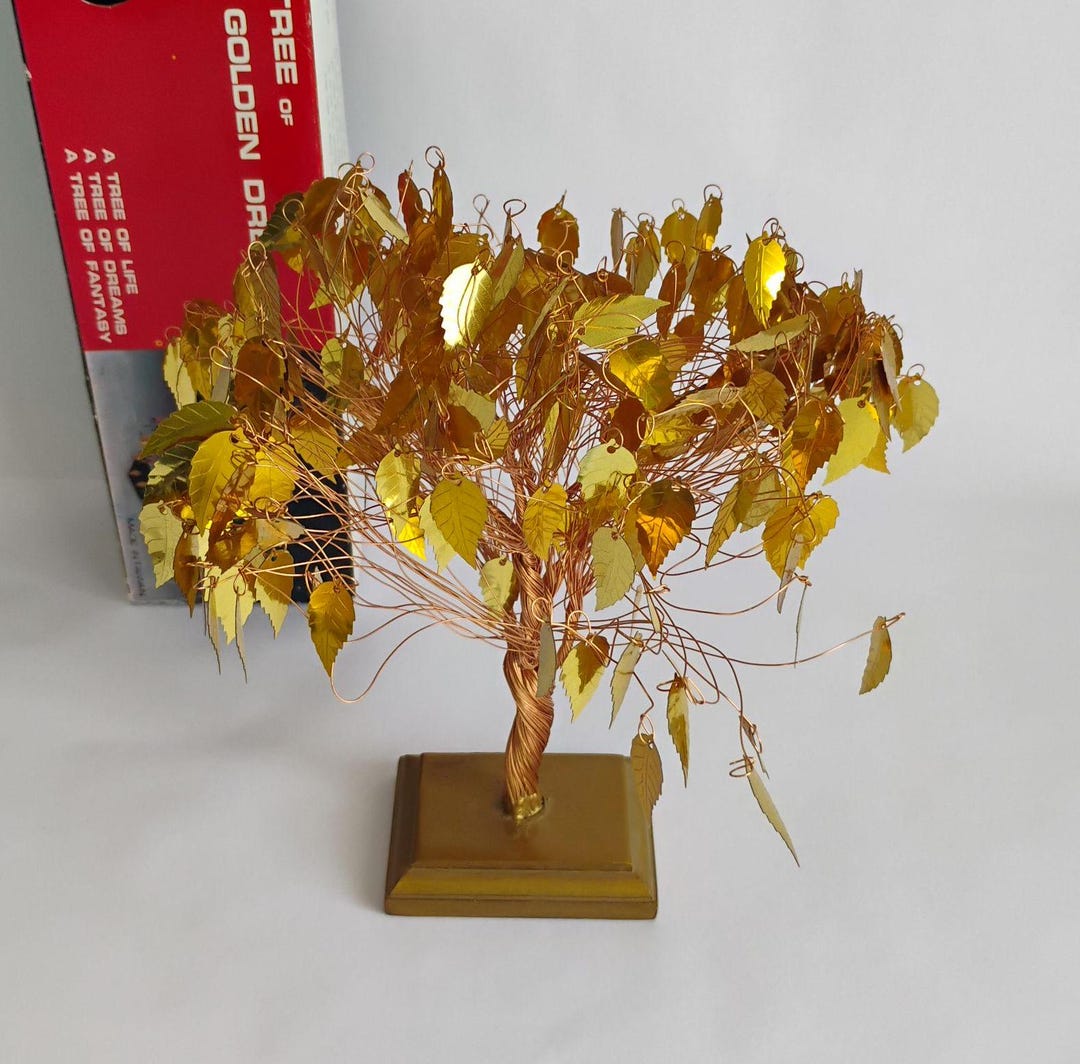 NOS Gold Leaf Metal Tree Sculpture 10 Inch Copper Wire Gold Leaf Tree ...