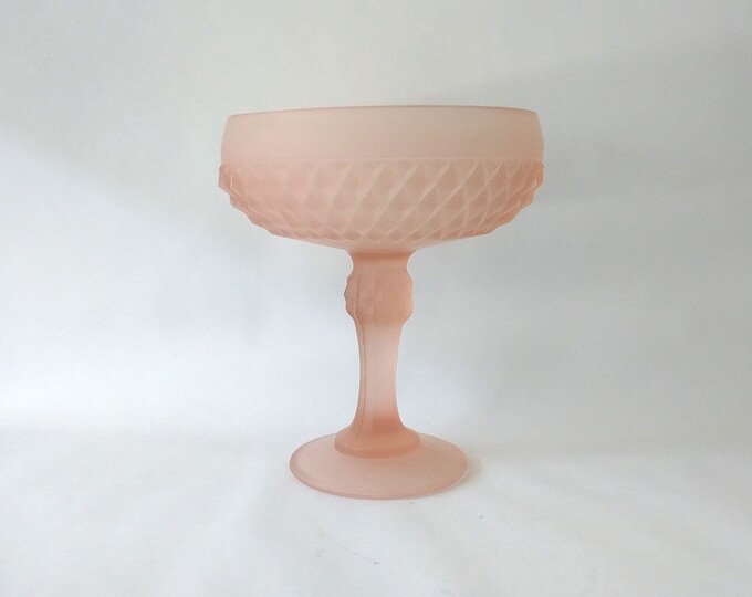 Vintage Pink Frosted Glass Compote, Pink Indiana Glass Diamond Point ...