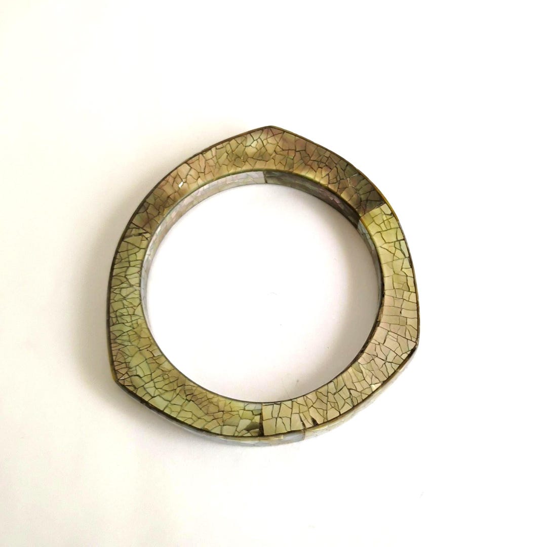 Crackle Abalone Shell Bangle Bracelet: Modernist Triangular Design - Etsy