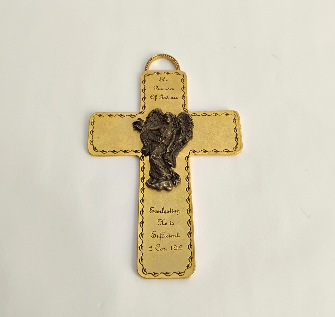 Gold and Pewter Angel Cross Wall Hanging, Rosemary Nelson Gold Metal ...
