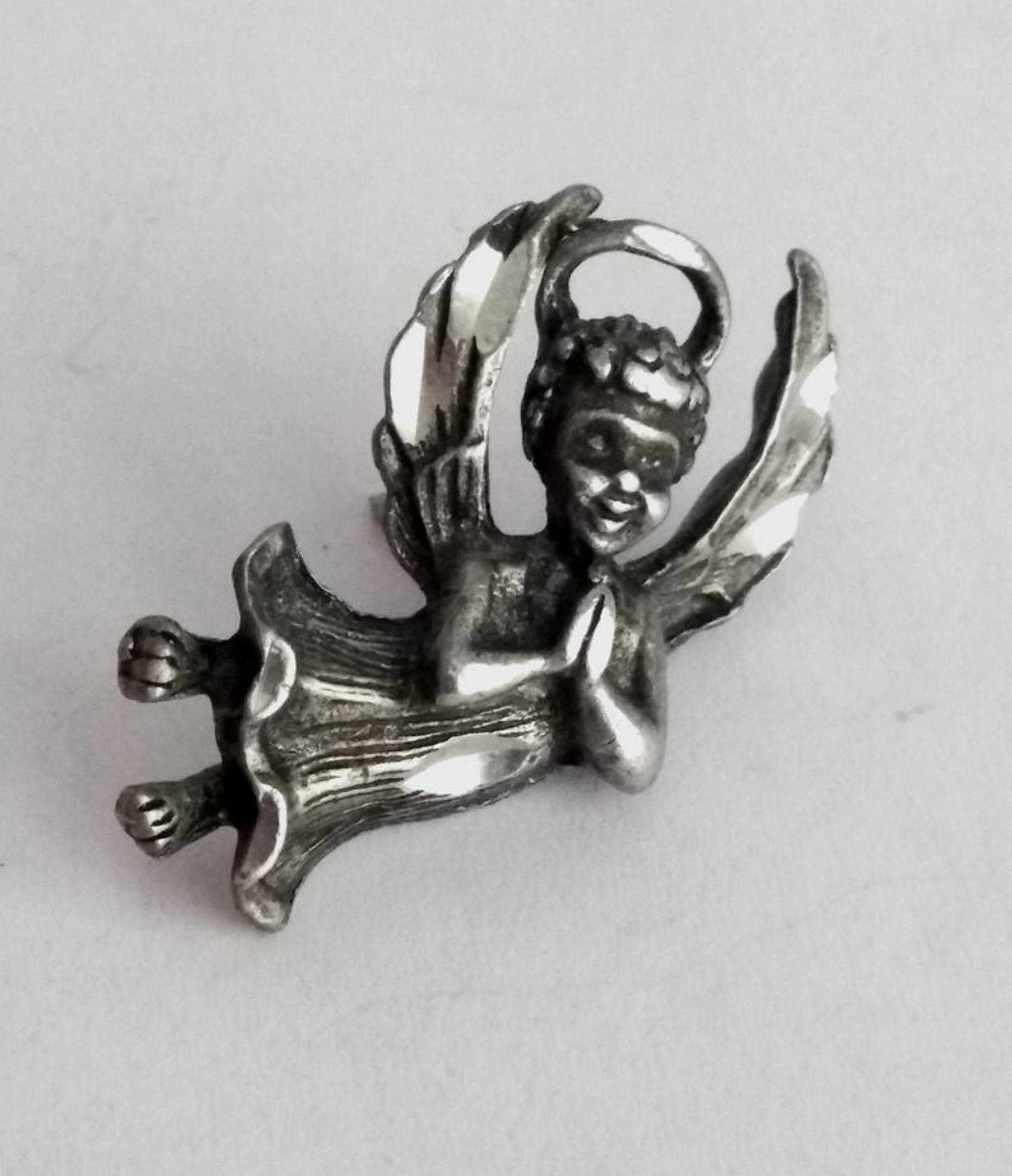 Vintage Pewter Praying Angel Pin Diamond Cut Metal Small Etsy