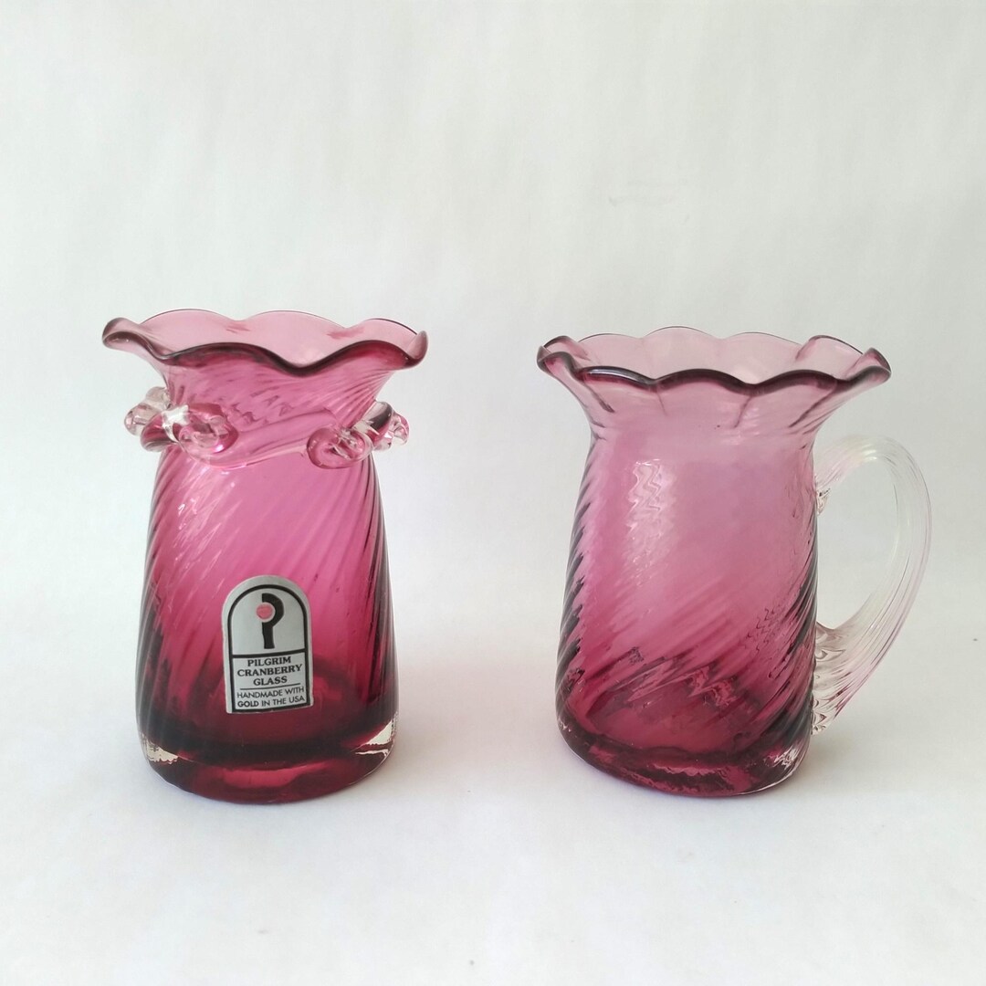 Pilgrim Hand Blown Amethyst Glass Cream and Sugar Set With Label Made ...