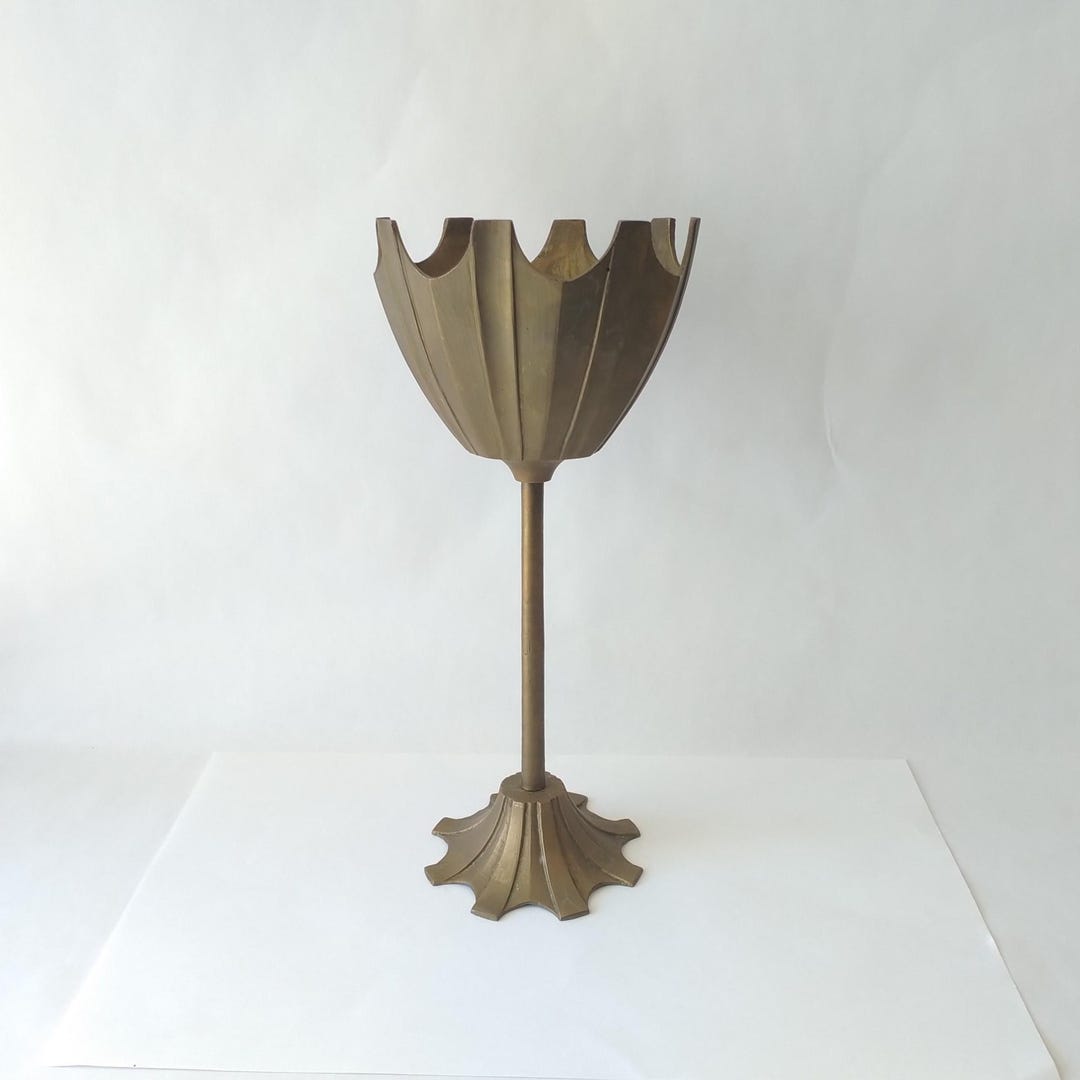 Vintage Solid Brass Pedestal Compote 10.25 In. Tall, Ribbed Brass ...