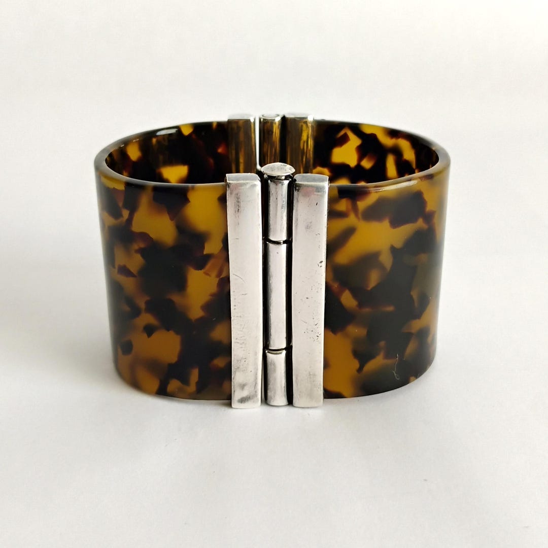 Wide Ralph Lauren Lucite Tortoise Shell Bangle Bracelet Trombone Clasp, Vintage Ralph Lauren ...