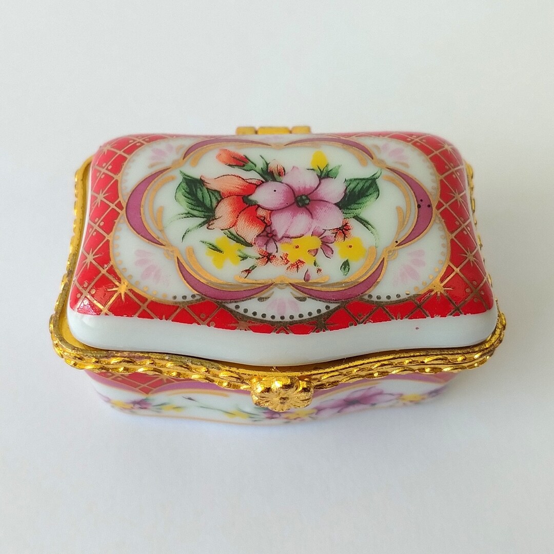 Vintage Porcelain Floral Trinket Box, Rectangular Trinket Box Jewelry ...